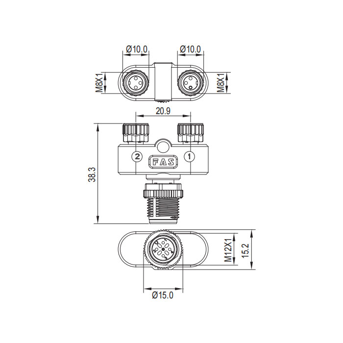 M12 4Pin公头/2M8 3Pin母头、Y型插接器、643301_富延升